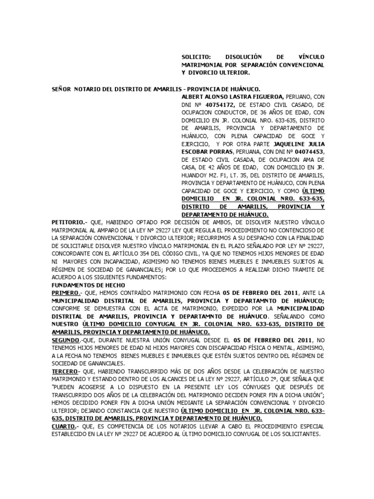 Modelo de Solicitud de Divorcio Ulterior | PDF