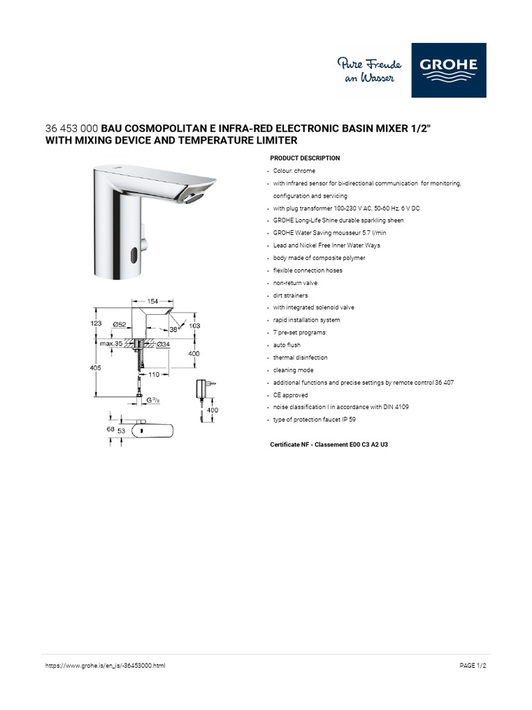 GROHE Specification Sheet 36453000 | PDF