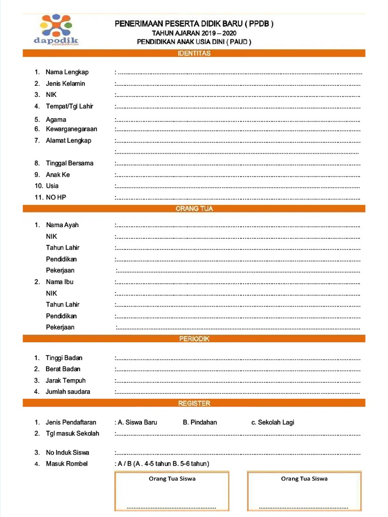 PDF Formulir Pendaftaran Siswa Paud TK KB Tpa Doc Tahun Ajaran 2019 ... PDF Formulir Pendaftaran Siswa Paud TK KB Tpa Doc Tahun Ajaran 2019 ...