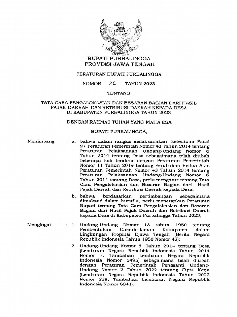 Perbup 26 Tahun 2023 BHPR | PDF