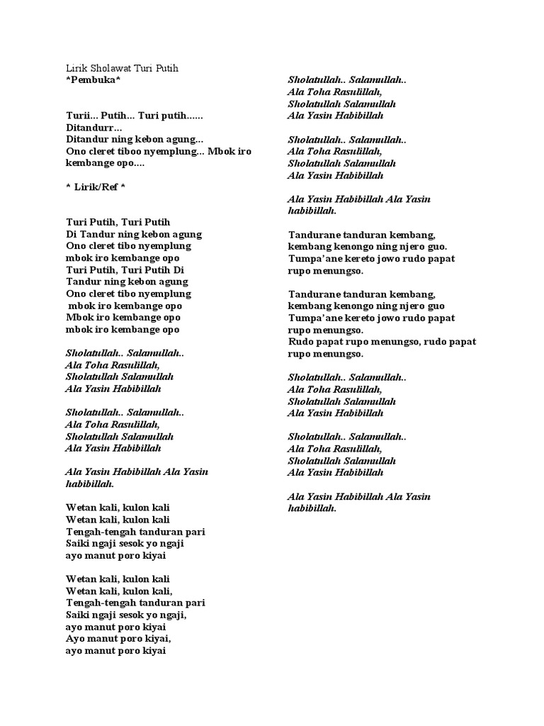Lirik Sholawat Turi Putih | PDF