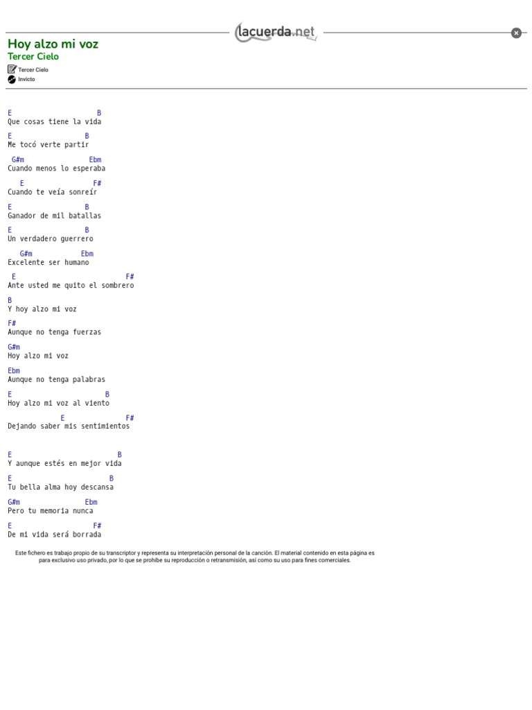 07 Comunión HOY ALZO MI VOZ, Tercer Cielo - Acordes Juan Jose | PDF