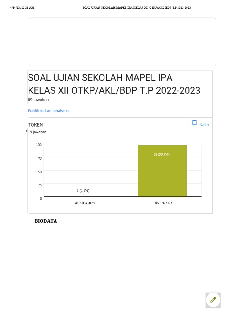 Soal Ujian Sekolah Mapel Ipa Kelas Xii Otkp - Akl - BDP T.P 2022-2023 | PDF