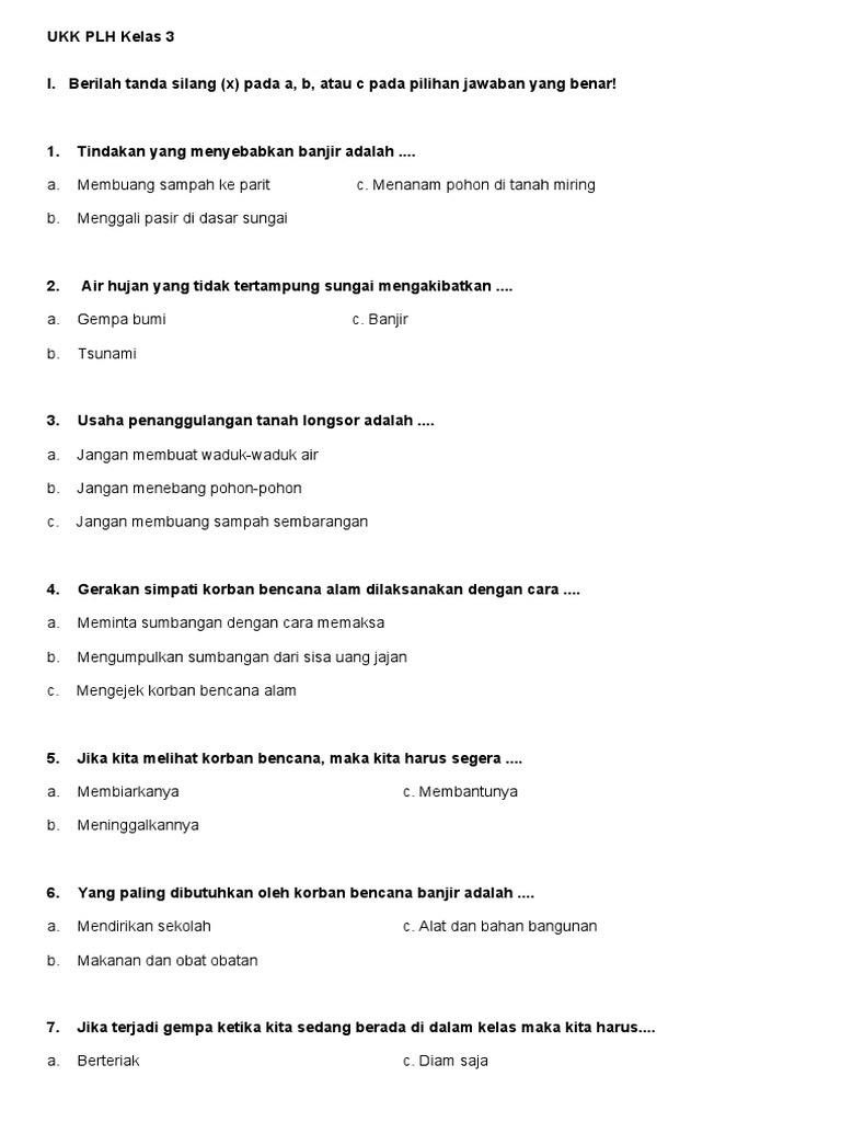 UKK PLH Kelas 3 | PDF