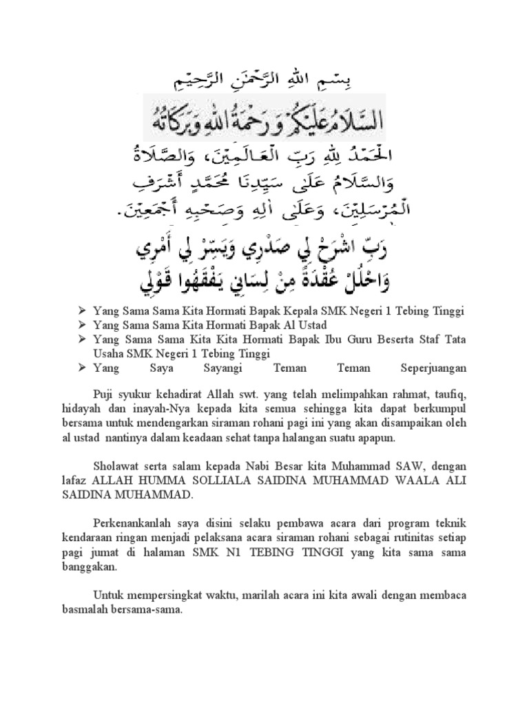 Siraman Rohani Pagi di SMK N1 Tebing Tinggi | PDF | Memasak, Makanan ...