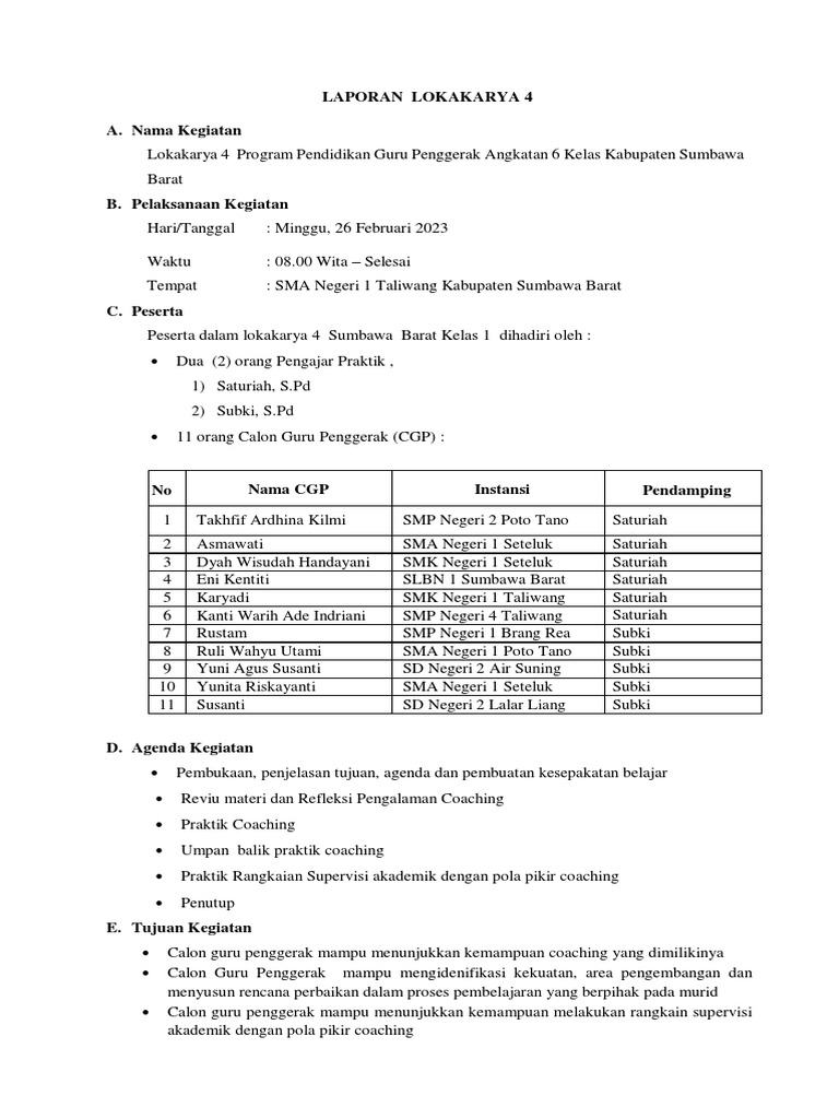 Laporan Lokakarya | PDF | Karier & Perkembangan