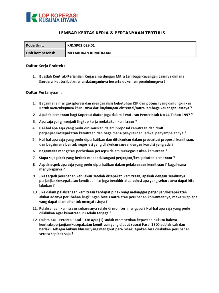 Lembar Kertas Kerja Melakukan Kemitraan | PDF | Pengelolaan Keuangan & Uang