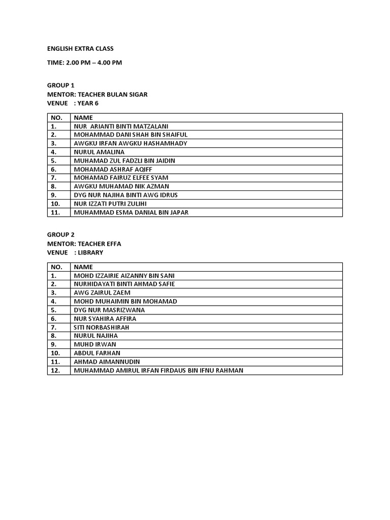 English Extra Class Schedule | PDF | Home & Garden | Religion ...