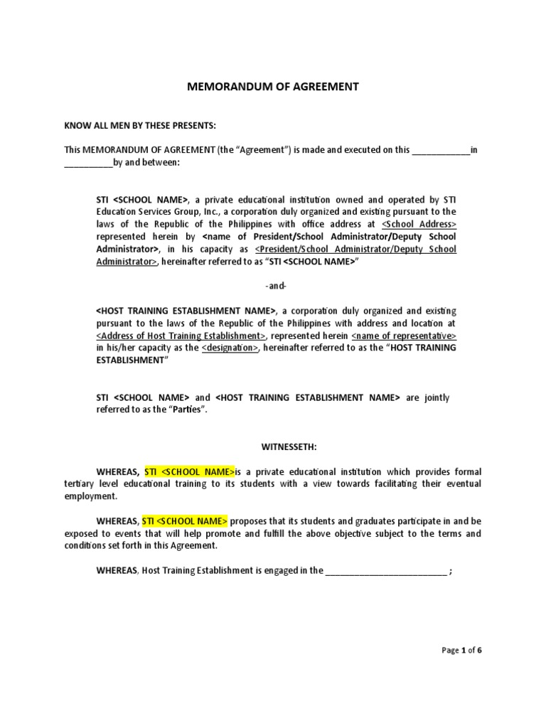 Memorandum of Agreement for OJT Program | PDF | Indemnity | Legal Liability