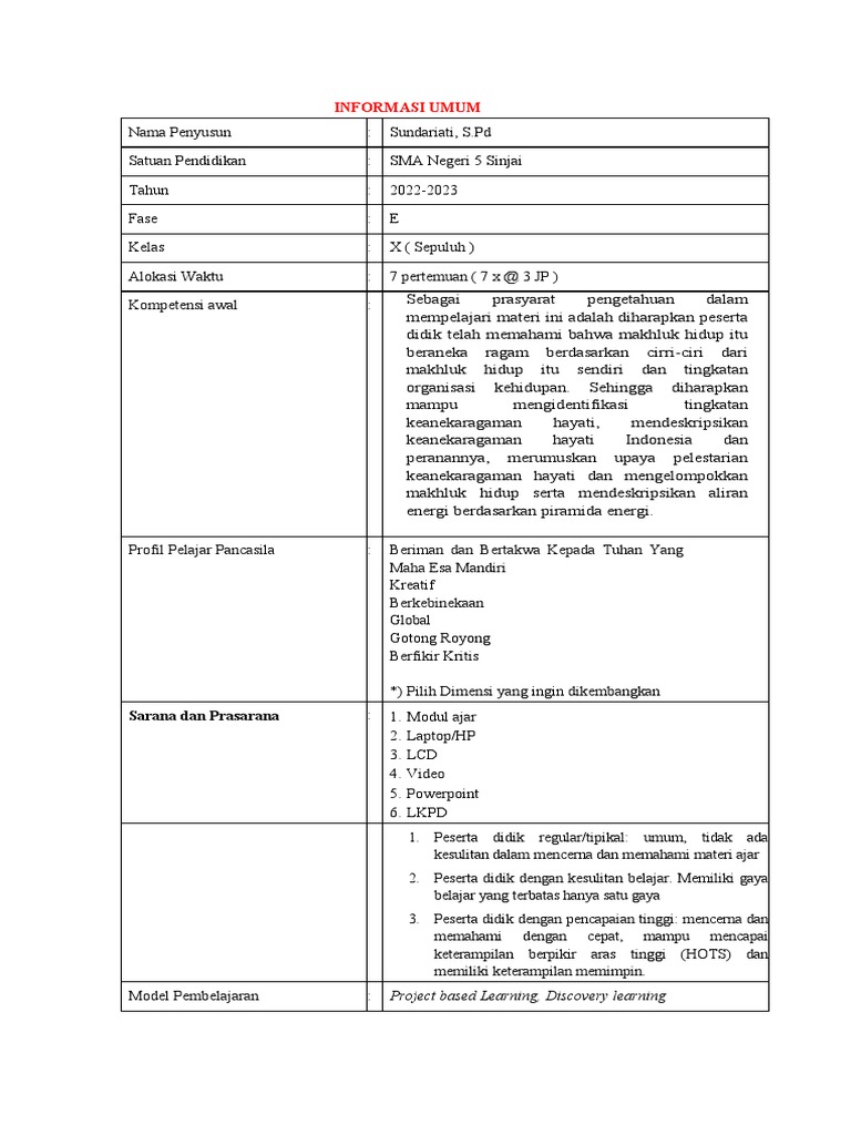RPP Keanekaragaman Hayati | PDF