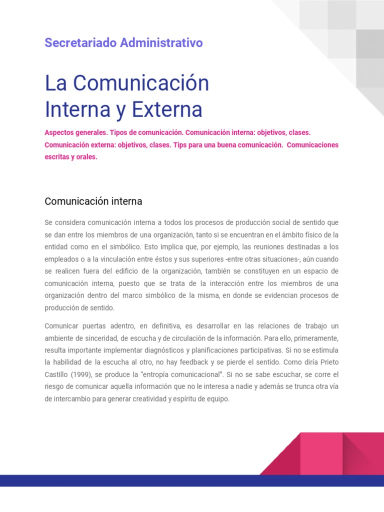2.1 Material de Estudio Segunda Clase. Comunicación Interna, Externa y Oral | PDF | Comunicación ...