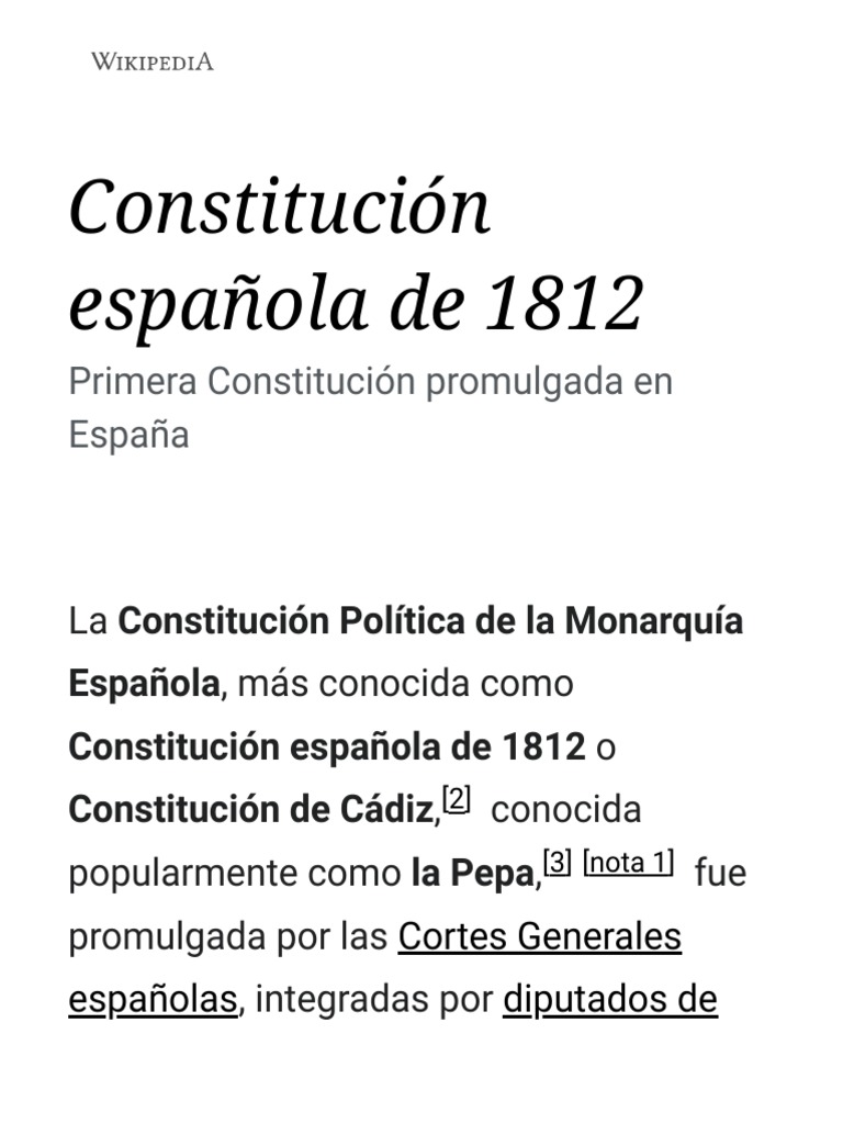 Constitución Española de 1812 - Wikipedia, La Enciclopedia Libre | PDF ...