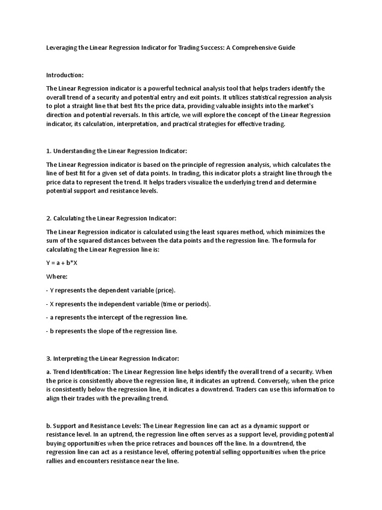 Leveraging The Linear Regression Indicator For Trading Success | PDF | Regression Analysis ...