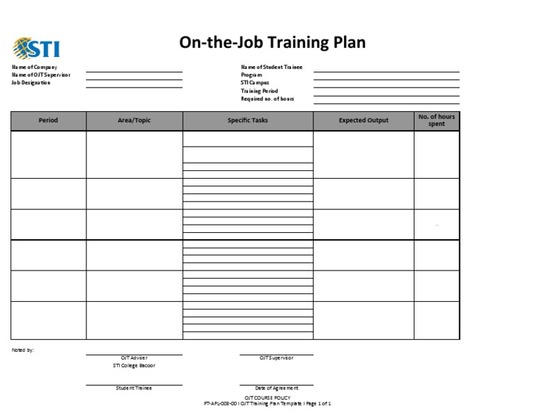 OJT Training Plan Template | PDF | Technology & Engineering