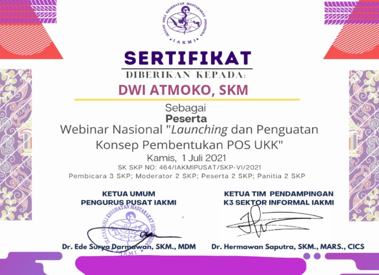E-Sertifikat DWI ATMOKO, SKM | PDF