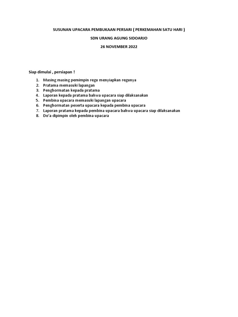 Susunan Upacara Pembukaan Persari | PDF