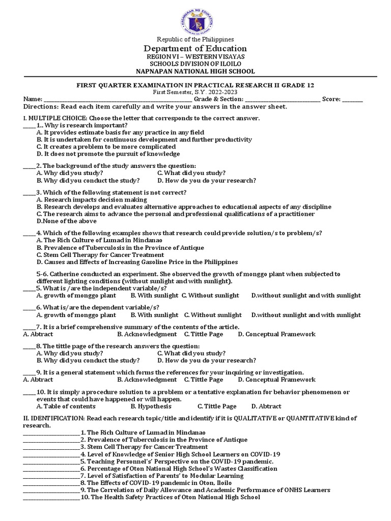Grade 12 PR 2 1st QTR | PDF