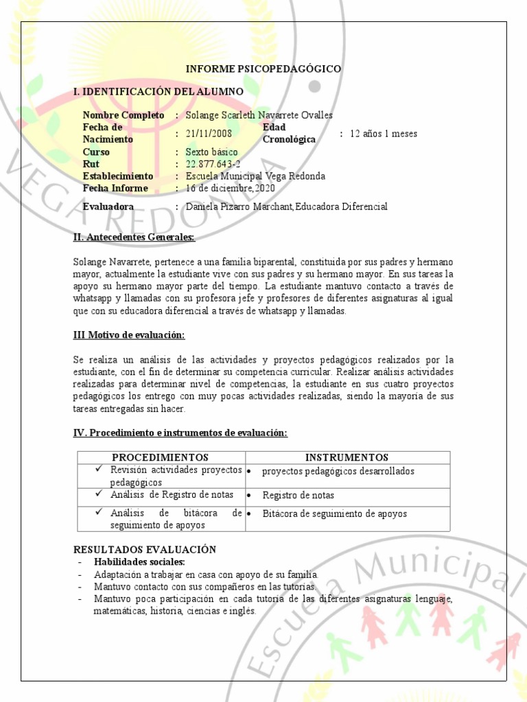 Informe Psicopedagógico | PDF