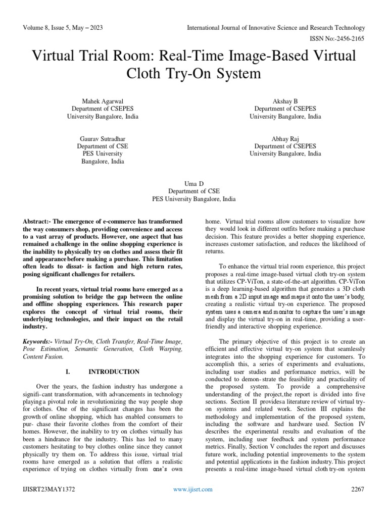 Virtual Trial Room Real-Time Image-Based Virtual Cloth Try-On System | PDF