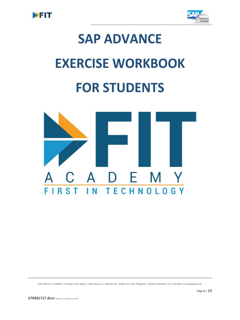 SAP Exercise Workbook for Students | PDF