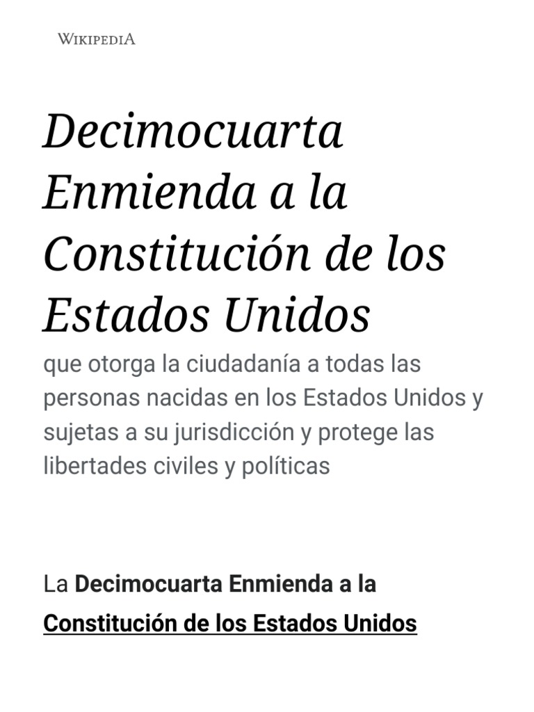 Decimocuarta Enmienda A La Constitución de Los Estados Unidos ...