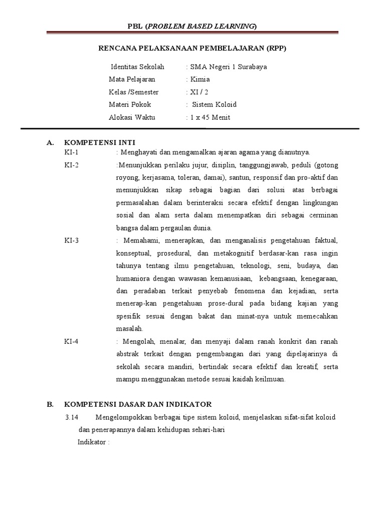 RPP PBL Materi Koloid | PDF