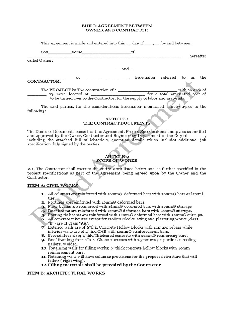 House Construction Agreement Template | PDF | Pipe (Fluid Conveyance ...