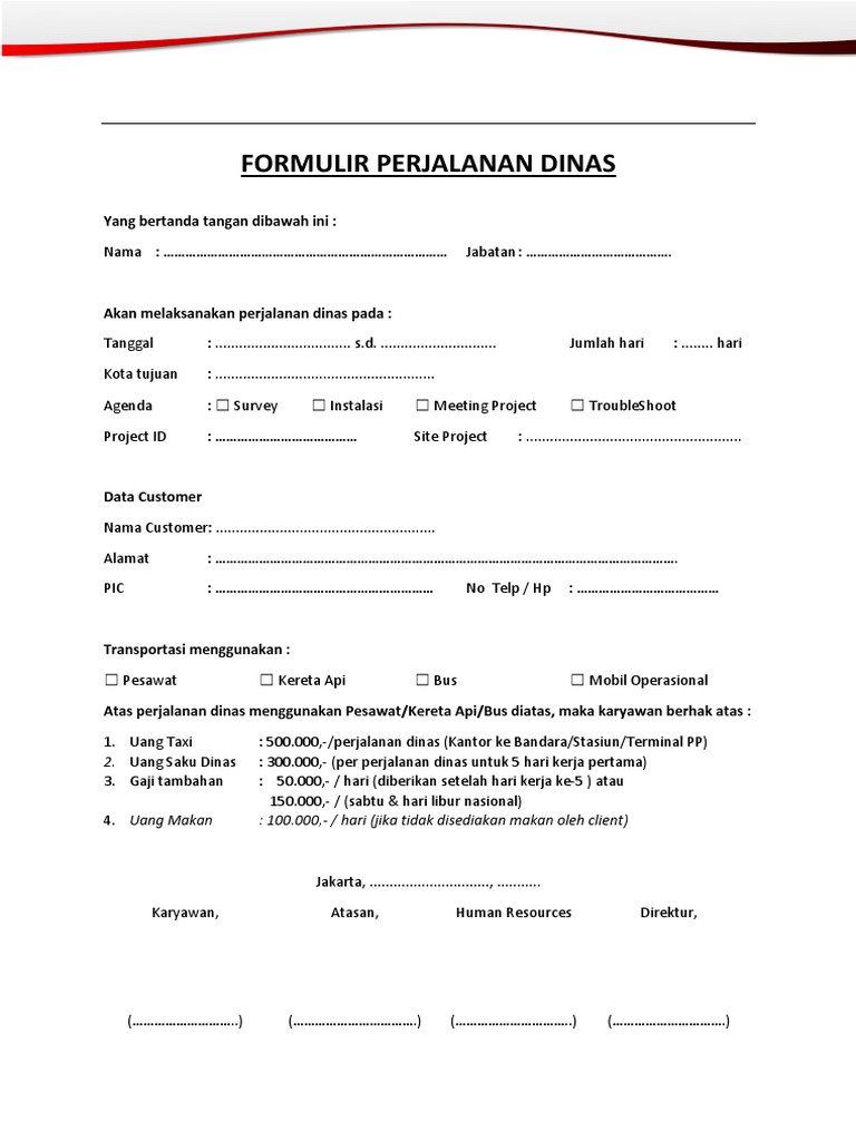 Form Perjalanan Dinas | PDF