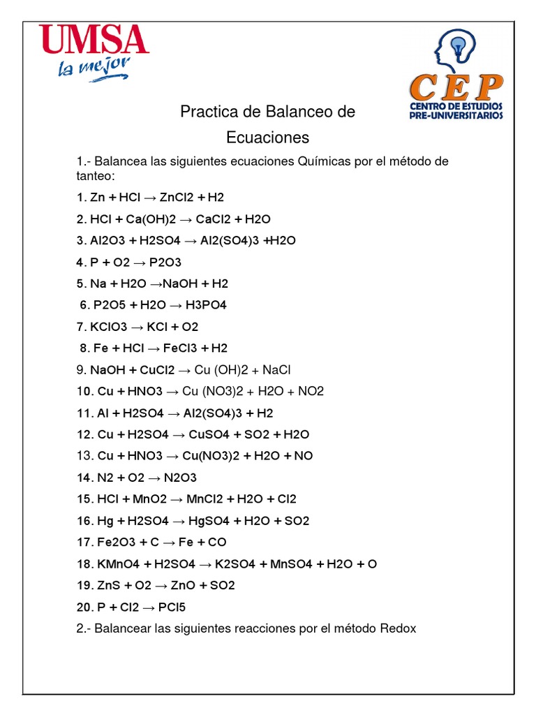Balanceo de Ecuaciones Químicas | PDF | Ciencia y matemáticas