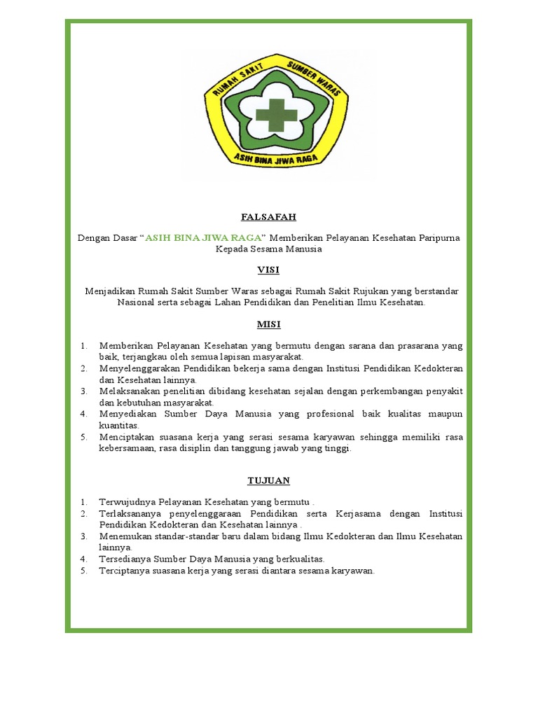 Visi Misi RS Sumber Waras | PDF