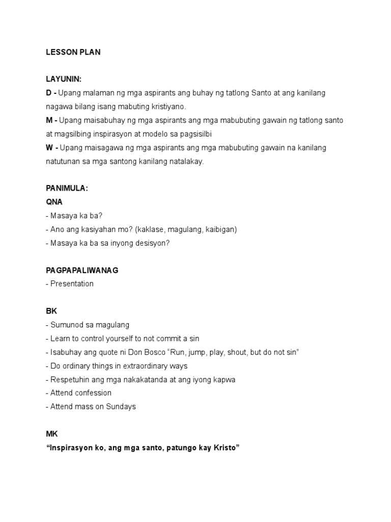 Lesson Plan Life of Saints | PDF