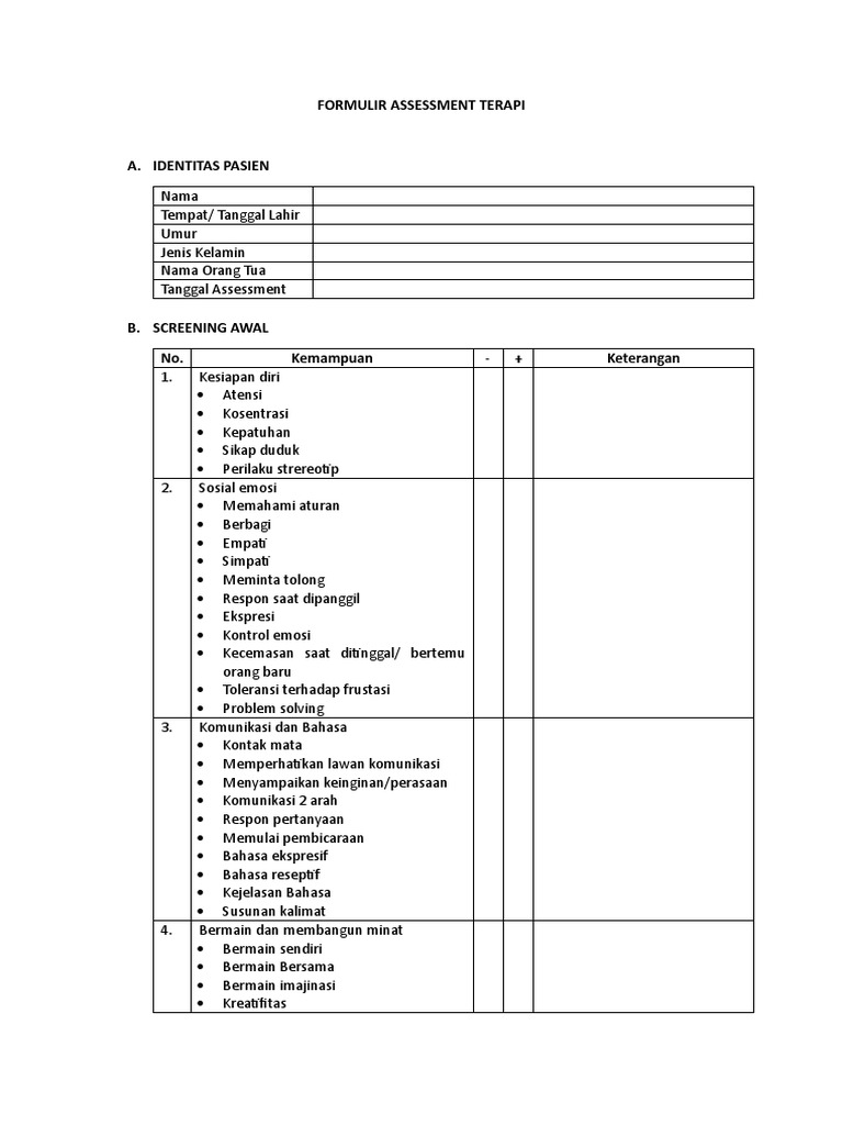 Form Assessment Terapi | PDF