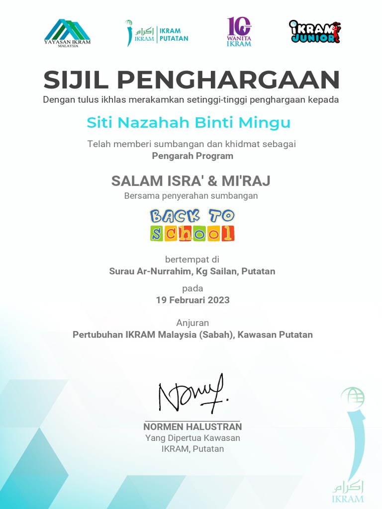 Sijil Back To School (Ajk) | PDF