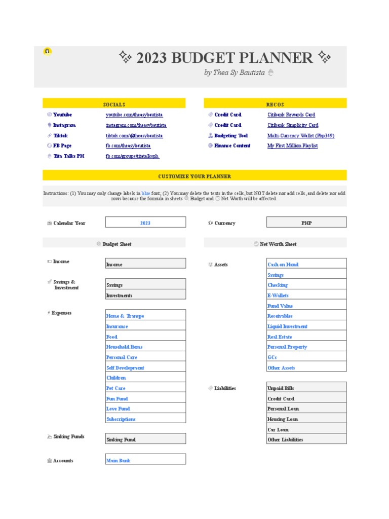 2023 Budget Planner by Thea Bautista | PDF | Credit | Finance & Money ...