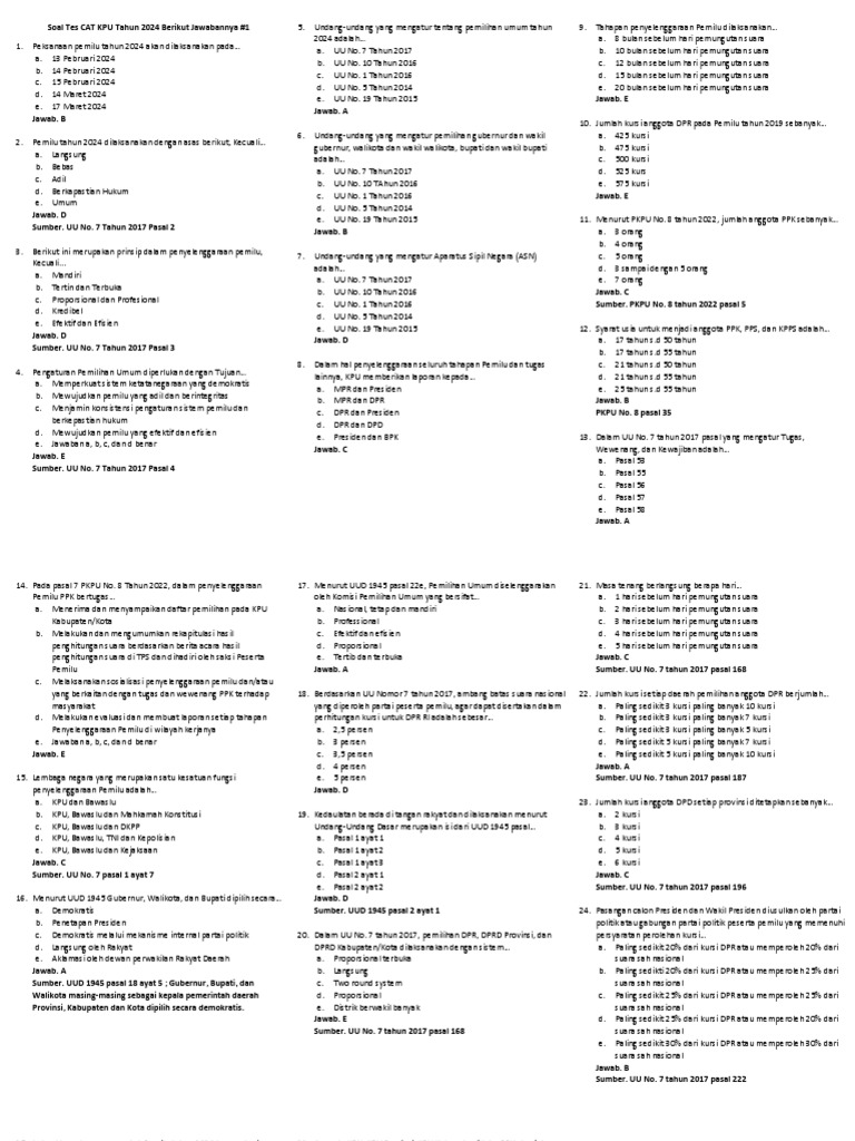 Soal Tes CAT KPU Tahun 2024 Berikut Jawabannya | PDF