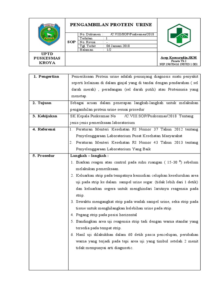sop pemeriksaan urin protein | PDF