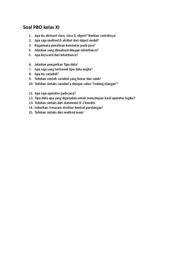 Soal PBO Kelas XI | PDF