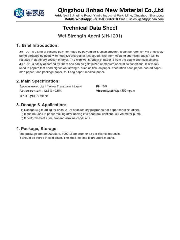 TDS Wet Strength Agent | PDF