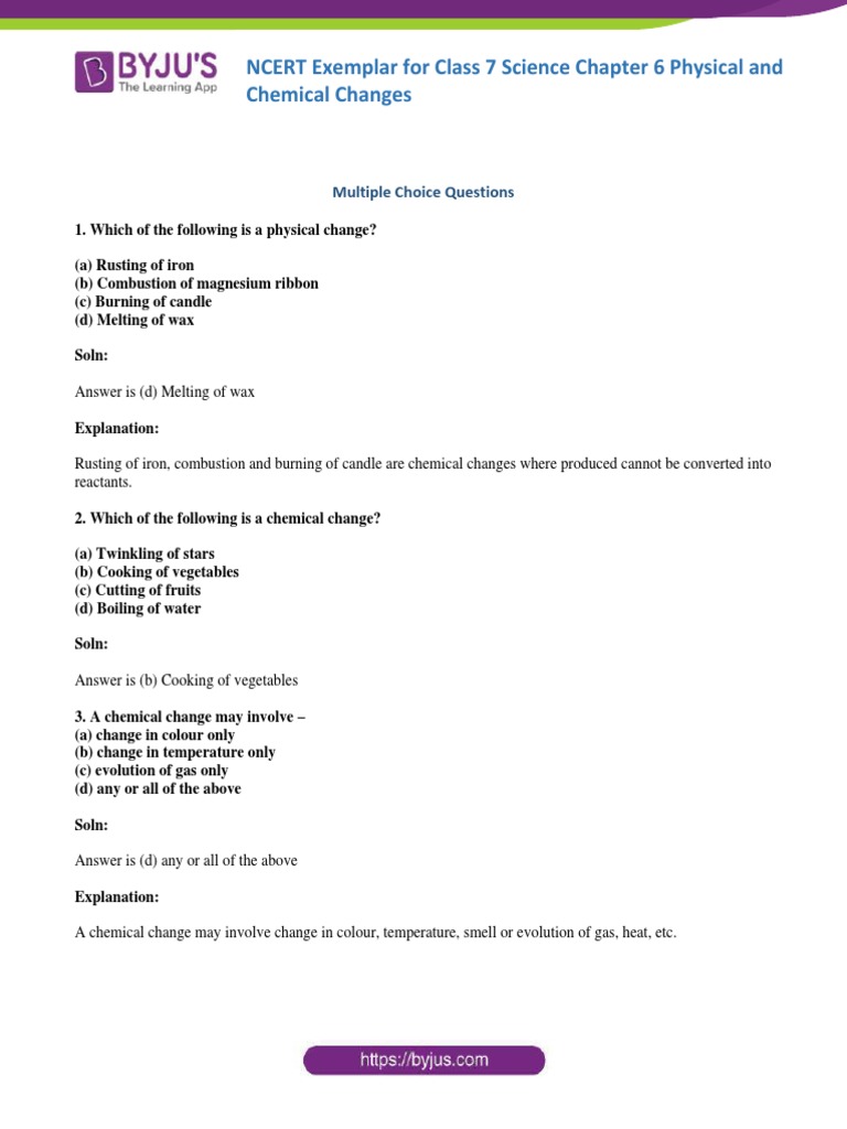 NCERT Exemplar Solution Class 7 Science Chapter 6 | PDF | Oxide | Rust