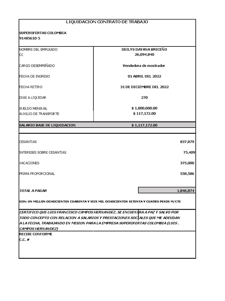 Formato Liquidaciones | PDF | Liquidación | Derecho empresarial