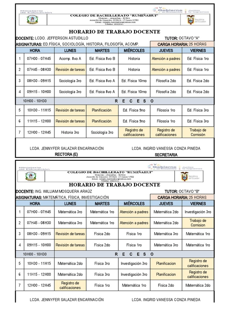Horarios Docentes Pdf