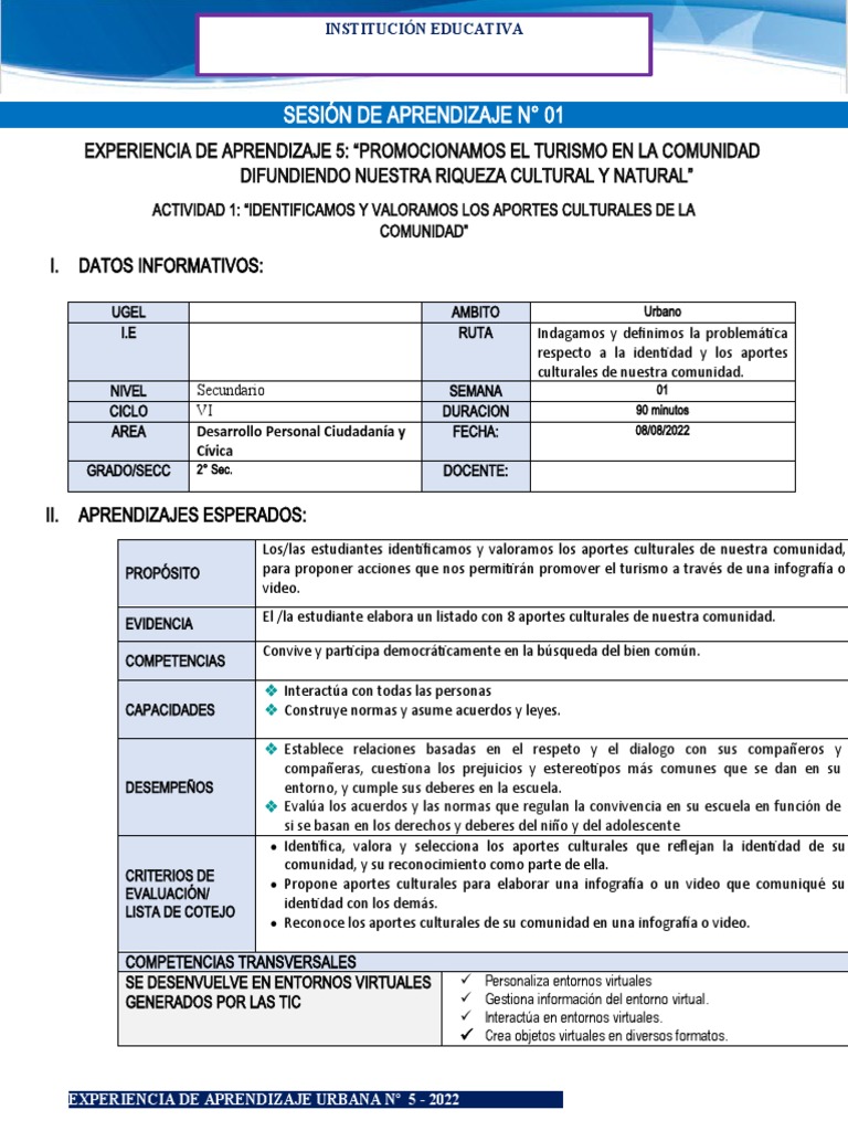 2° DPCC Sesion 1 Exp 5 Urb | PDF | Aprendizaje | Maestros