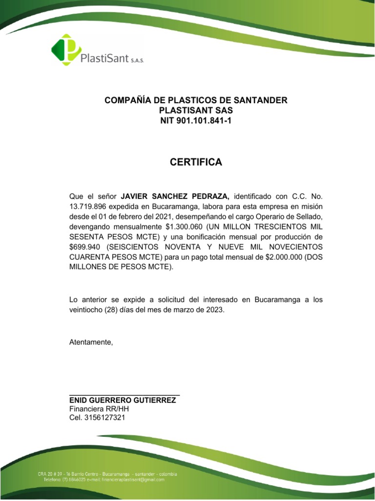 Certificacion Laboral | PDF | Hogar, jardinería y bricolaje