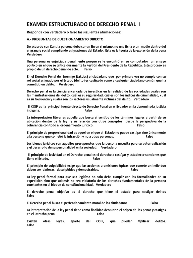 PRUEBA DERECHO PENAL | PDF | Derecho penal | Castigos