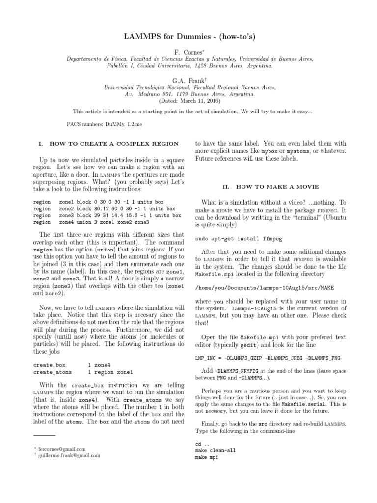 Lammps For Dummies | PDF | Control Flow | Summation