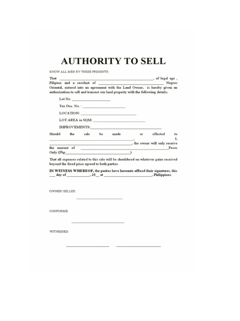 Authority To Sell | PDF