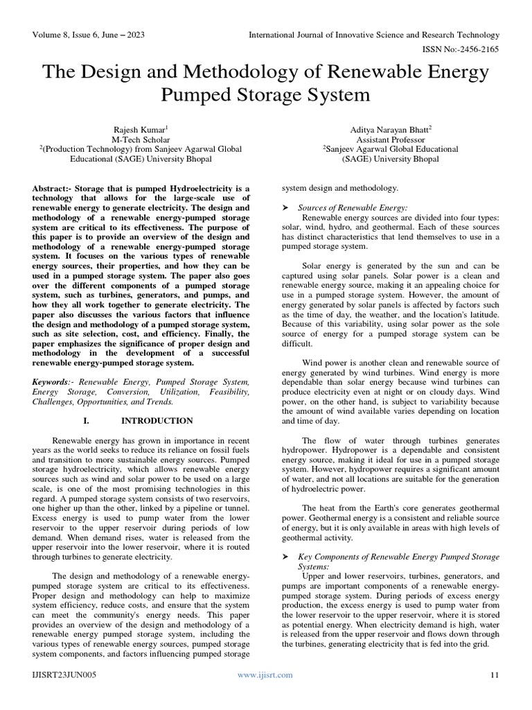 The Design and Methodology of Renewable Energy Pumped Storage System | PDF | Energy Storage ...