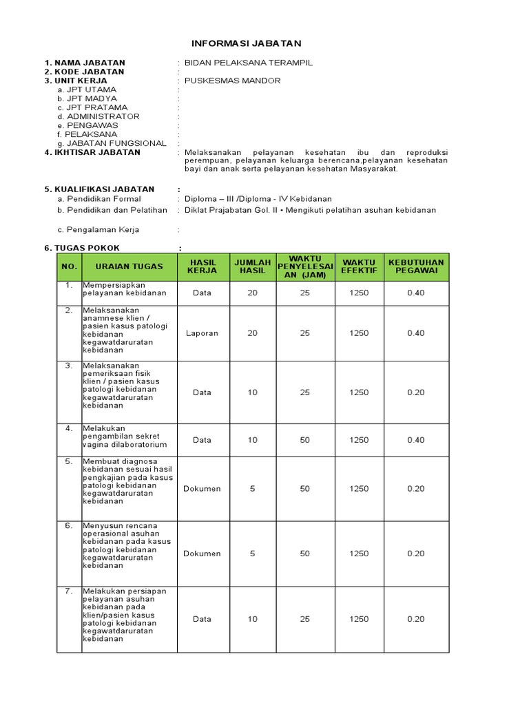 Anjab Dan Abk Bidan Terampil 2023 | PDF
