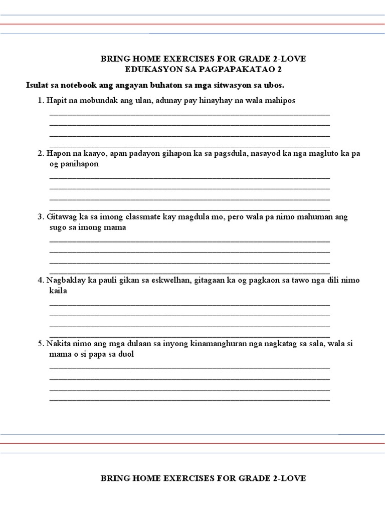Bring Home Exercises For Grade 2 PDF