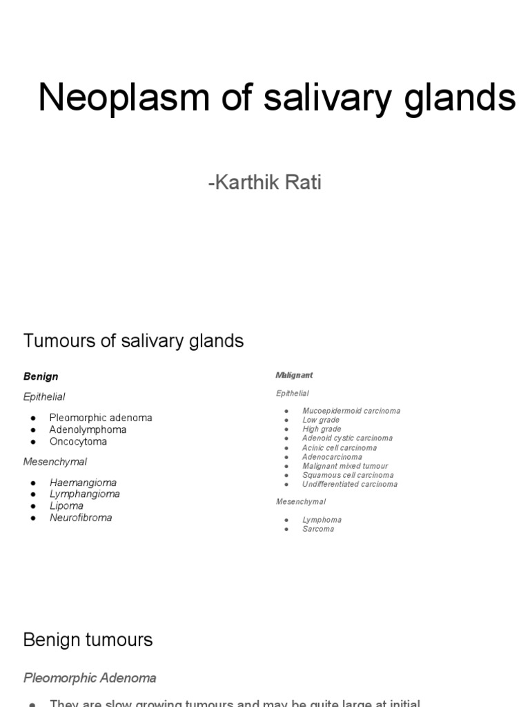 Neoplasm of Salivary Gland’s | PDF | Adenoma | Medical Specialties